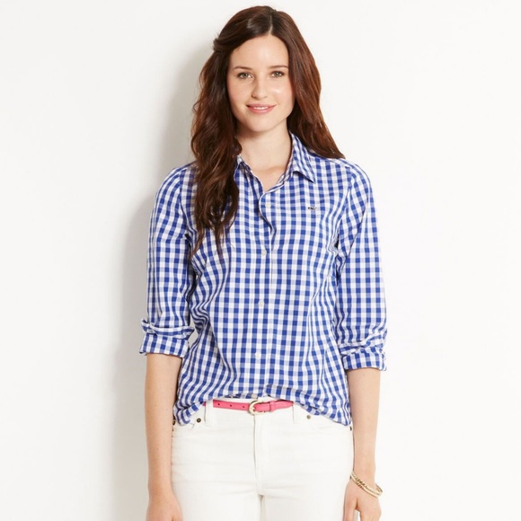 J. Crew | Tops | J Crew Half Button Up Gingham Plaid Shirt | Poshmark